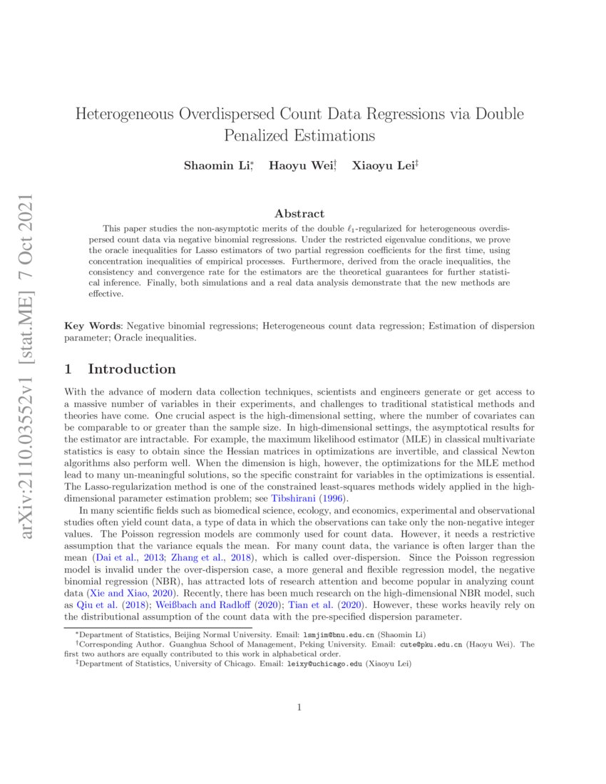 Heterogeneous Overdispersed Count Data Regressions Via Double Penalized Estimations Deepai