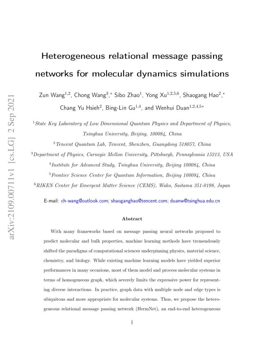 Heterogeneous Relational Message Passing Networks For Molecular Dynamics Simulations Deepai