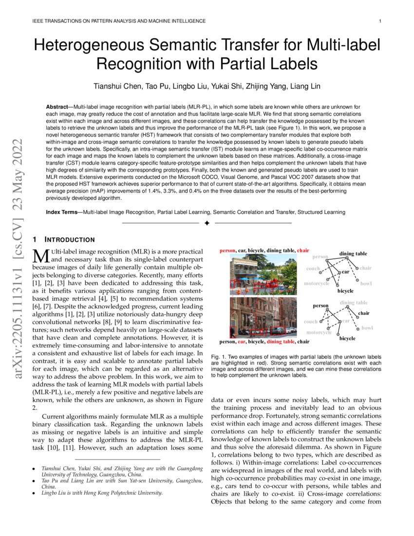 Heterogeneous Semantic Transfer for Multi-label Recognition with Partial Labels | DeepAI