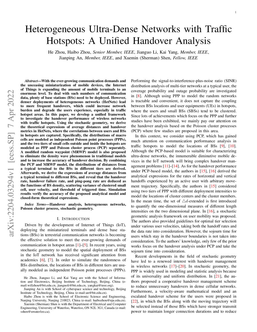 Heterogeneous Ultra-Dense Networks with Traffic Hotspots: A Unified Handover Analysis | DeepAI