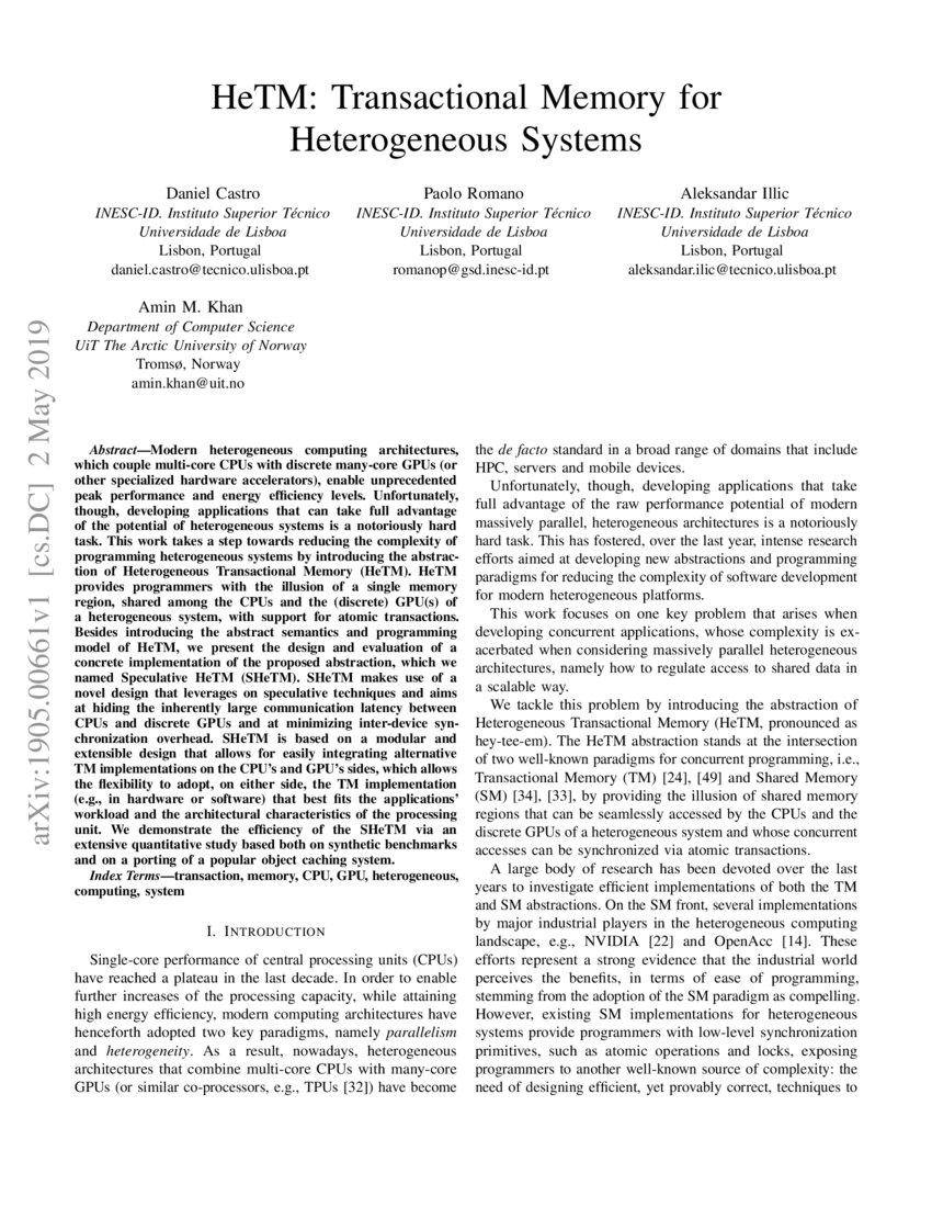 HeTM: Transactional Memory for Heterogeneous Systems | DeepAI