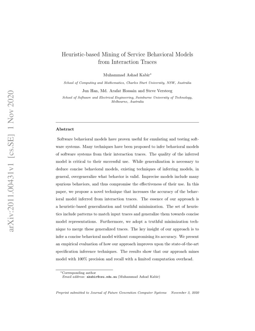Heuristic-based Mining of Service Behavioral Models from Interaction Traces | DeepAI