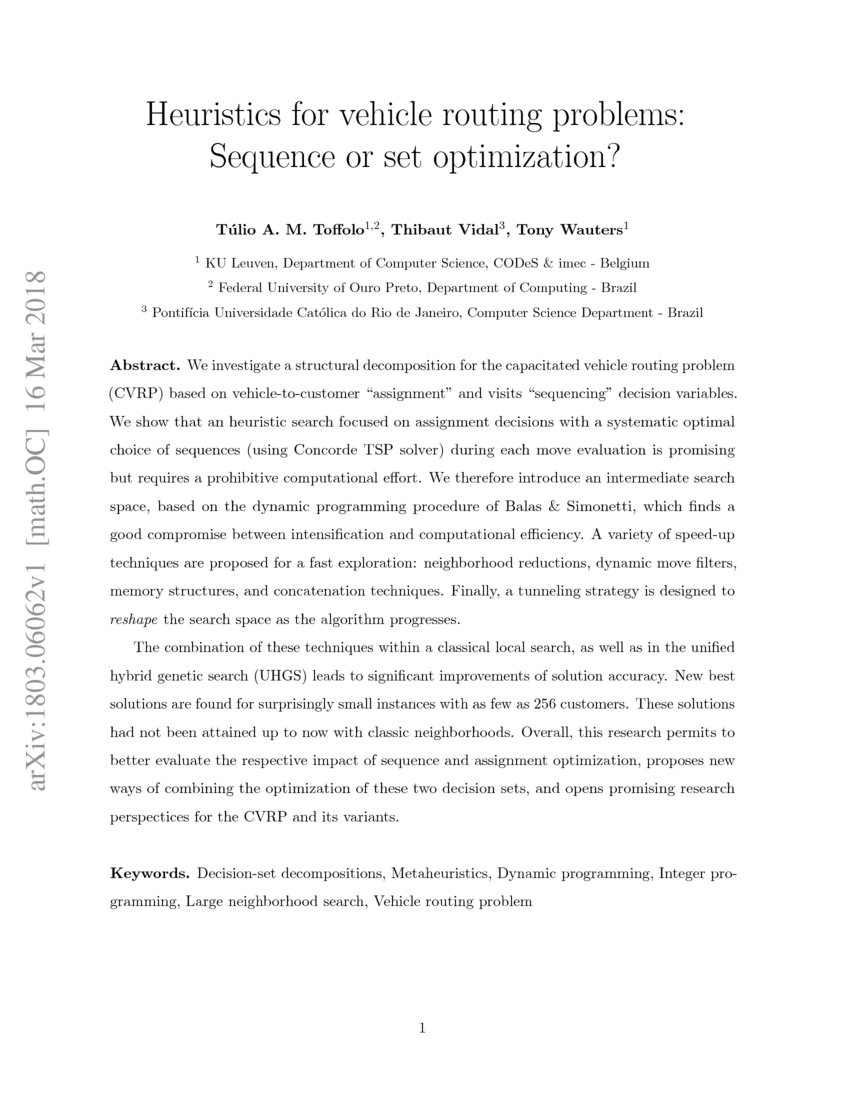 Heuristics for vehicle routing problems: Sequence or set optimization? | DeepAI