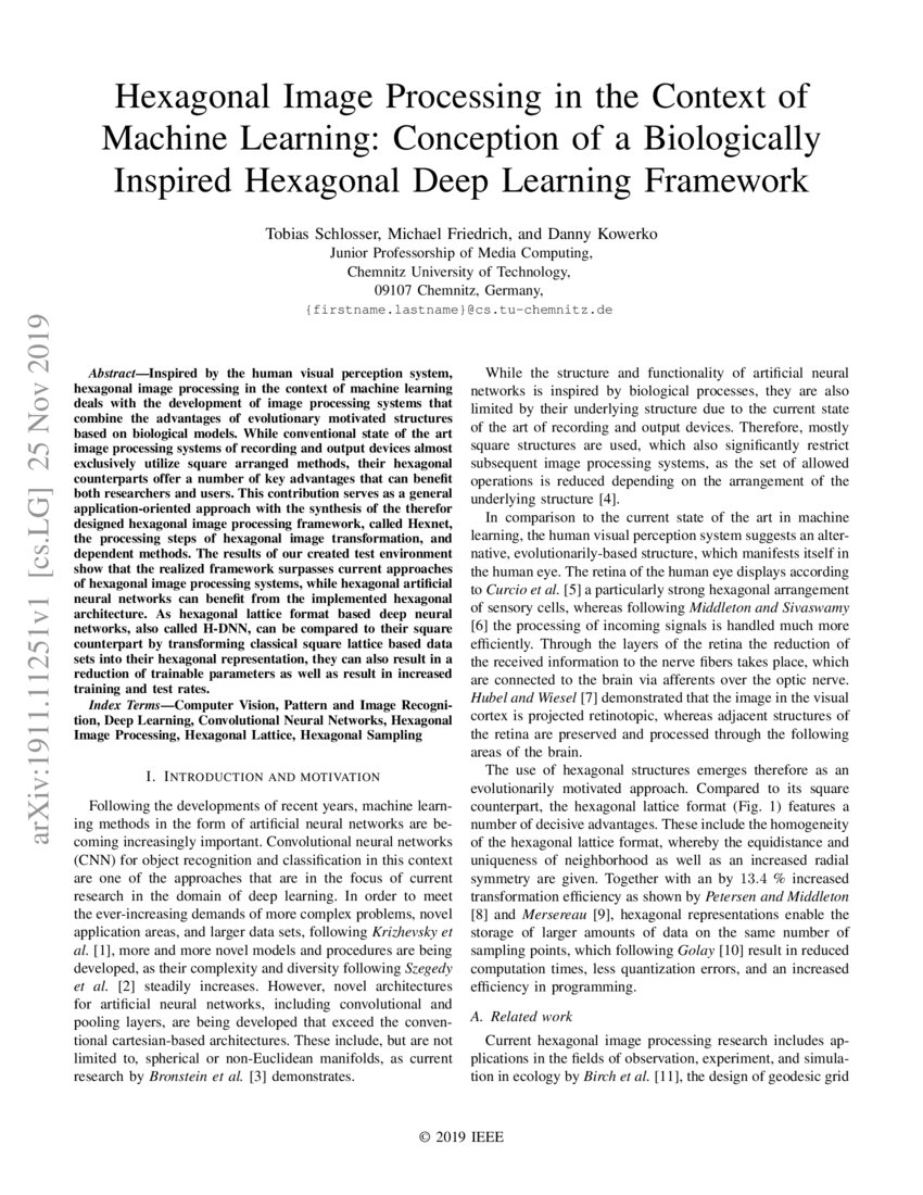 Hexagonal Image Processing in the Context of Machine Learning ...