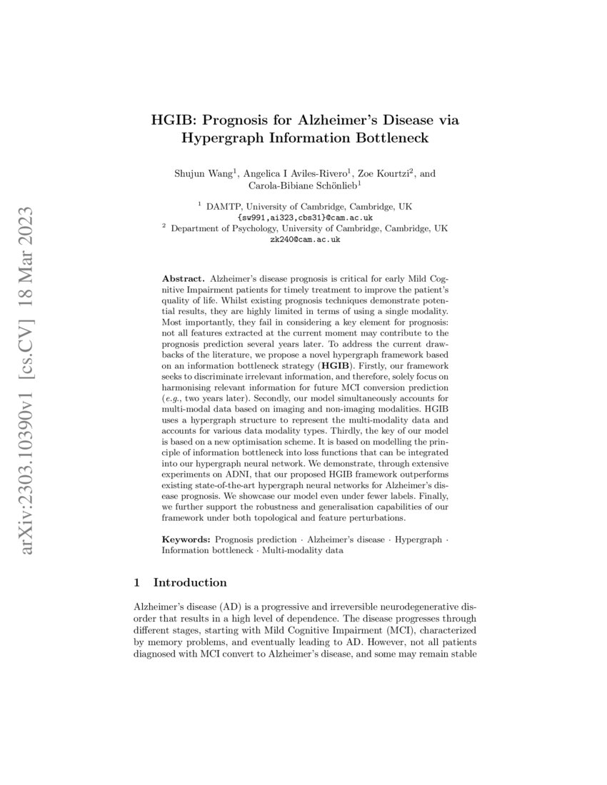 Hgib Prognosis For Alzheimers Disease Via Hypergraph Information Bottleneck Deepai 