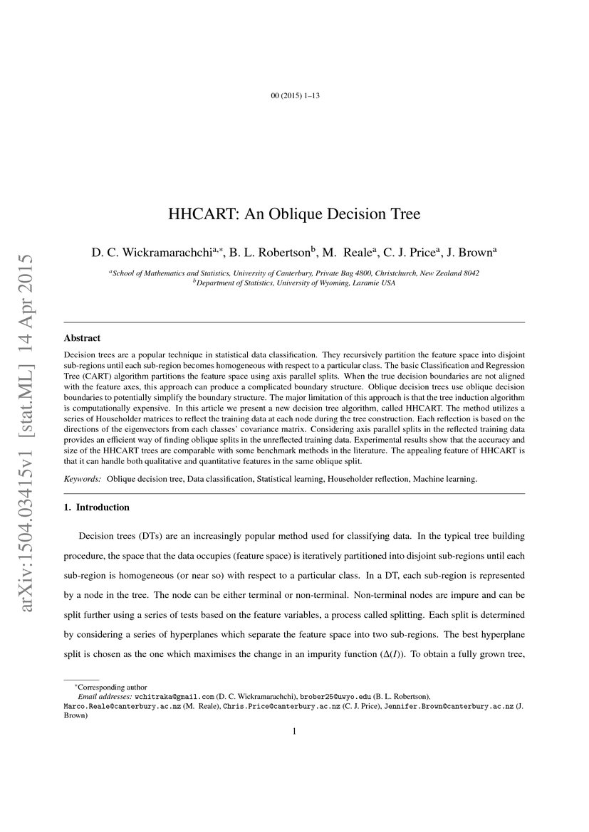 HHCART: An Oblique Decision Tree | DeepAI