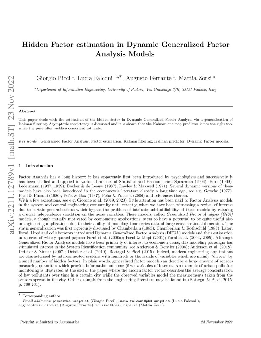 Hidden Factor Estimation In Dynamic Generalized Factor Analysis Models 9538