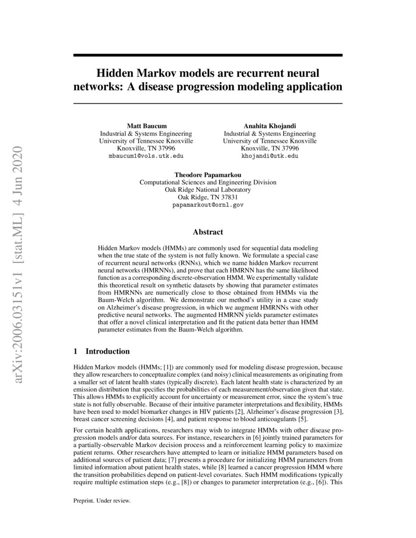 Hidden Markov Models Are Recurrent Neural Networks A Disease Progression Modeling Application