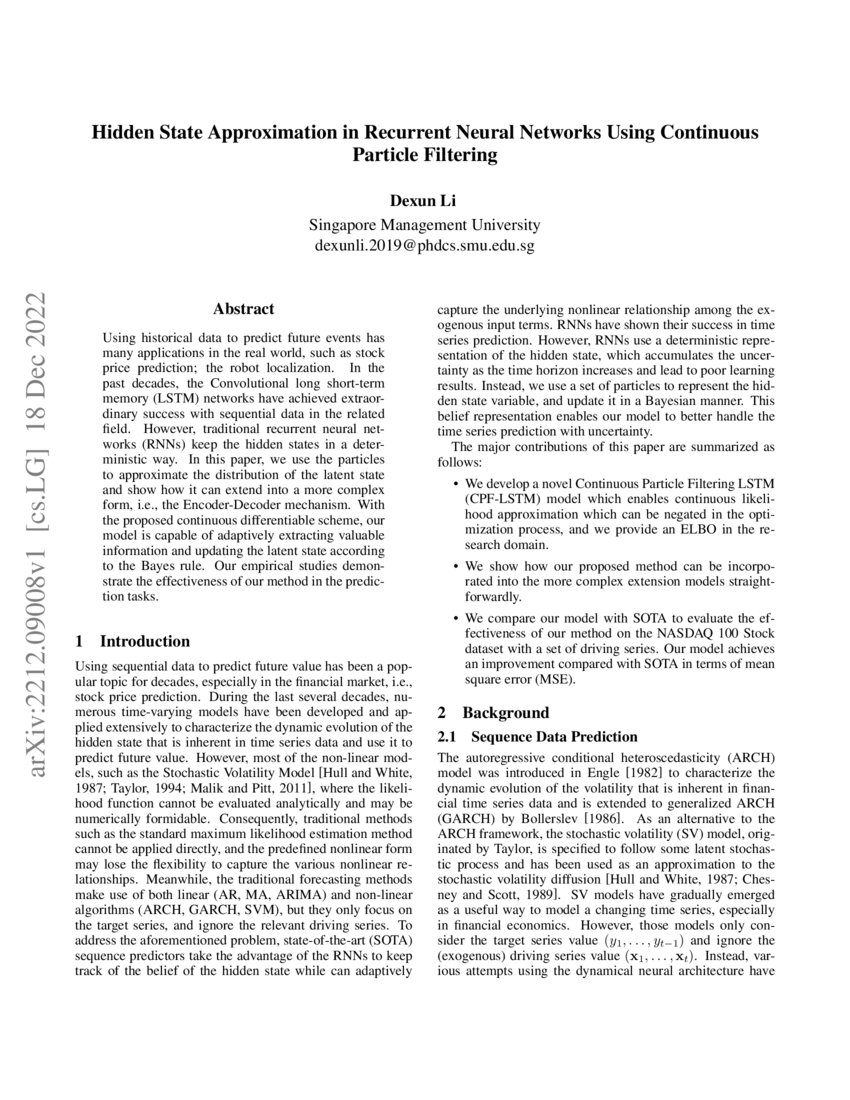 Hidden State Approximation In Recurrent Neural Networks Using Continuous Particle Filtering Deepai