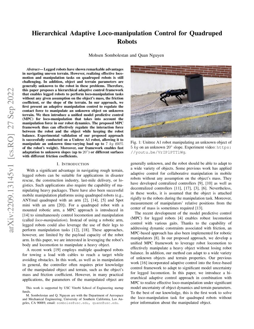 Hierarchical Adaptive Loco-manipulation Control for Quadruped Robots | DeepAI