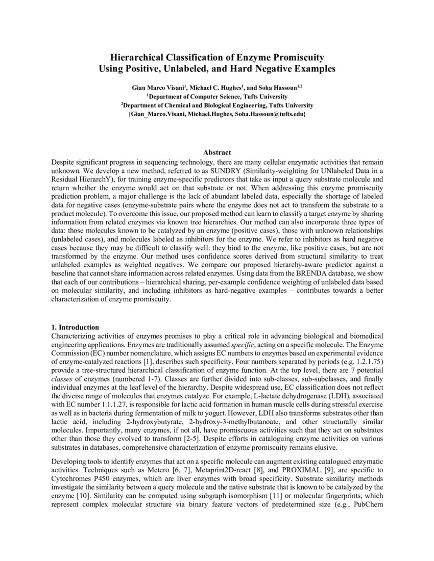 Hierarchical Classification of Enzyme Promiscuity Using Positive, Unlabeled, and Hard Negative ...