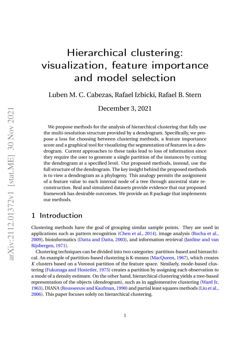 Hierarchical clustering: visualization, feature importance and model selection | DeepAI