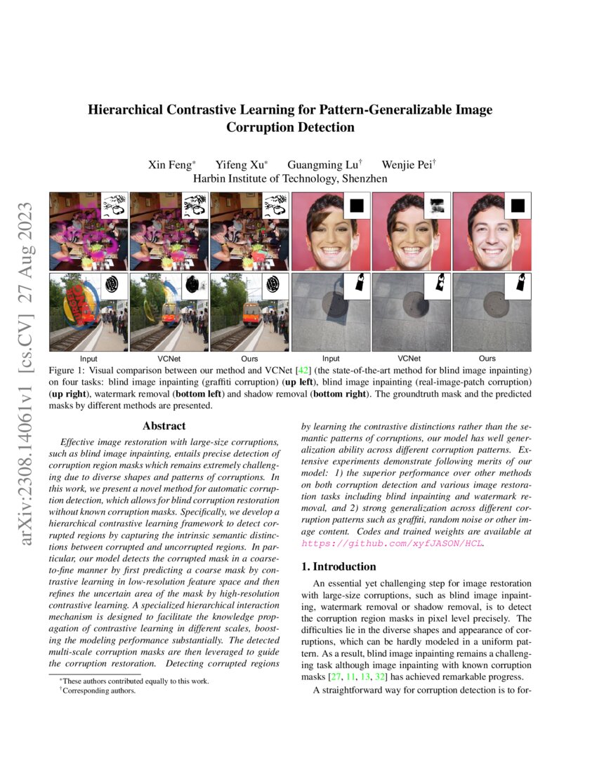 Hierarchical Contrastive Learning For Pattern Generalizable Image Corruption Detection Deepai