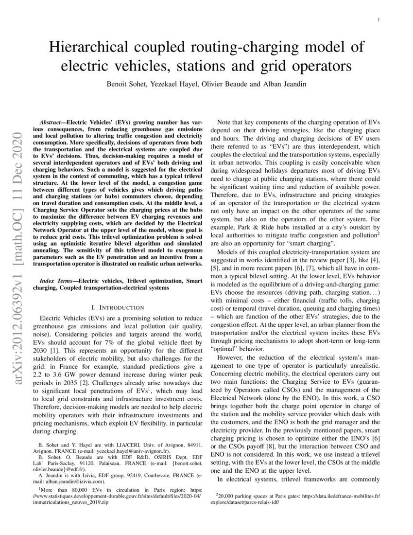 Hierarchical coupled routing-charging model of electric vehicles ...