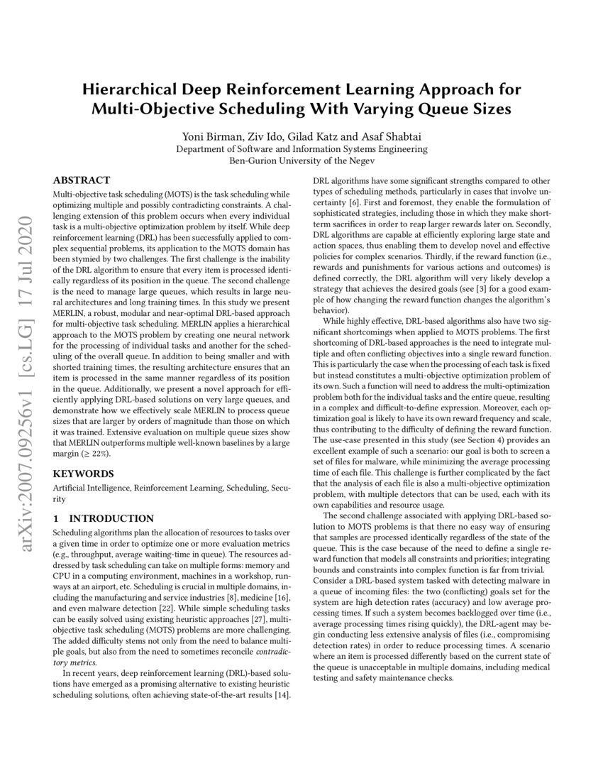 Hierarchical Deep Reinforcement Learning Approach For Multi Objective