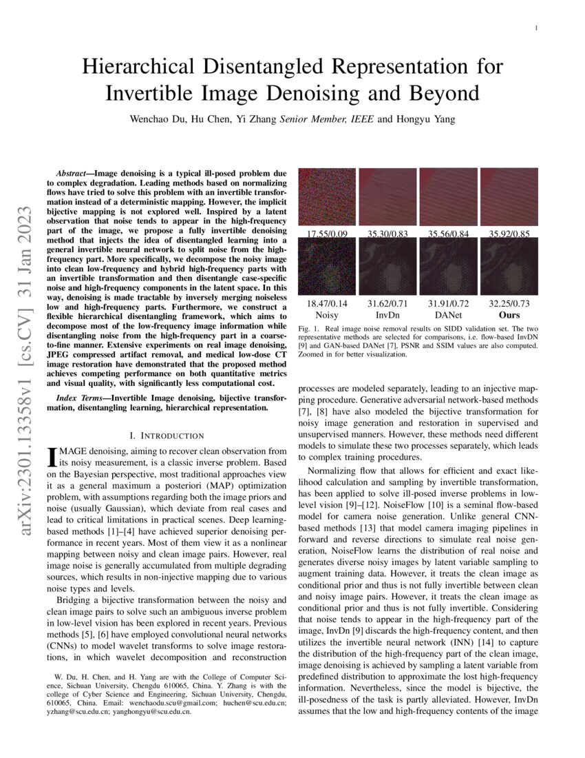 Hierarchical Disentangled Representation for Invertible Image Denoising and Beyond | DeepAI