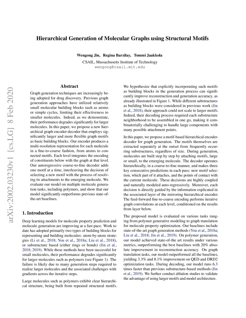 Hierarchical Generation of Molecular Graphs using Structural Motifs ...