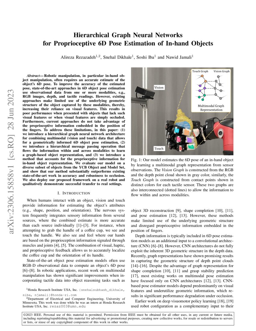 Hierarchical Graph Neural Networks For Proprioceptive 6d Pose Estimation Of In Hand Objects Deepai 0556