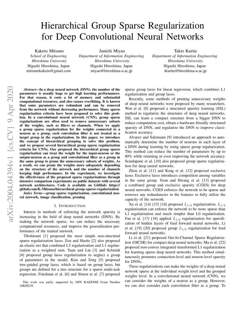 Hierarchical Group Sparse Regularization For Deep Convolutional Neural Networks Deepai