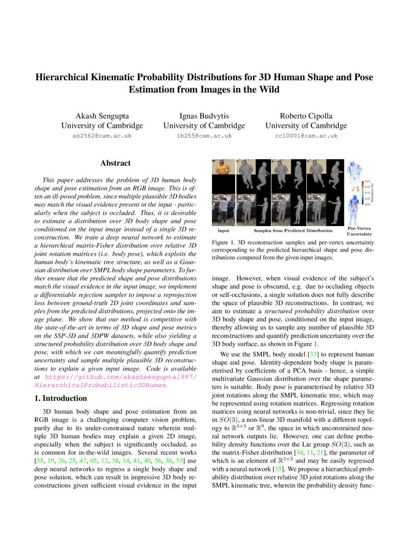 Hierarchical Kinematic Probability Distributions for 3D Human Shape and Pose Estimation from ...