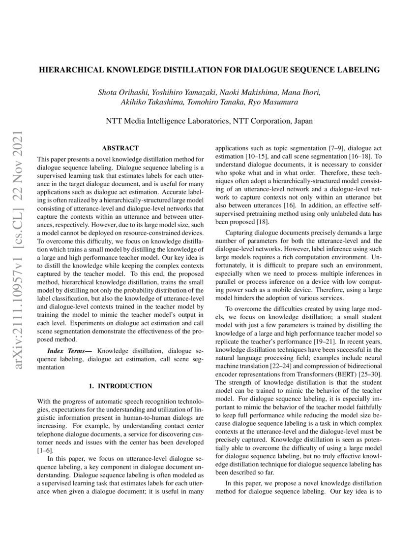 Hierarchical Knowledge Distillation for Dialogue Sequence Labeling | DeepAI