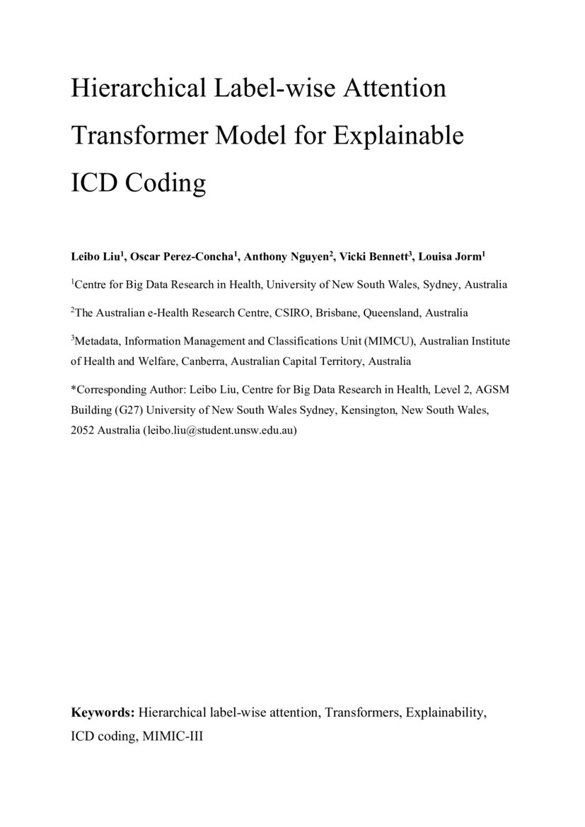 Hierarchical Label Wise Attention Transformer Model For Explainable Icd Coding Deepai