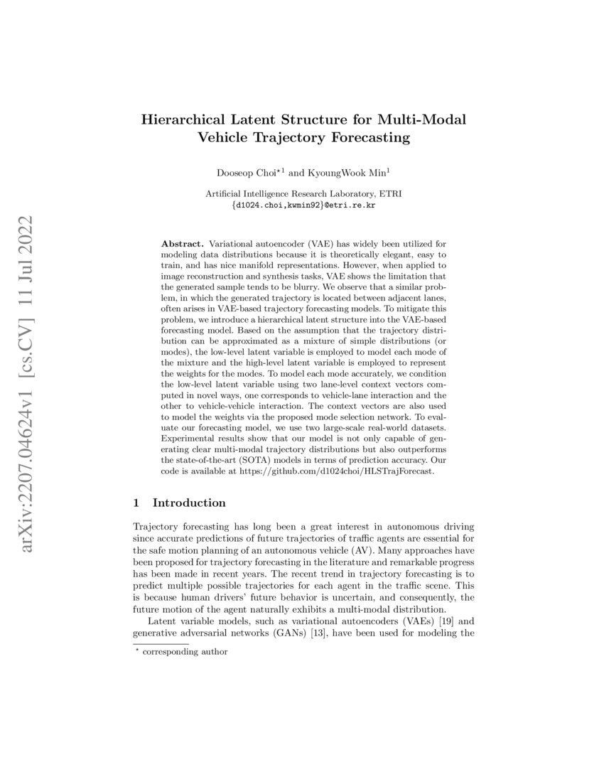 Hierarchical Latent Structure for Multi-Modal Vehicle Trajectory Forecasting | DeepAI