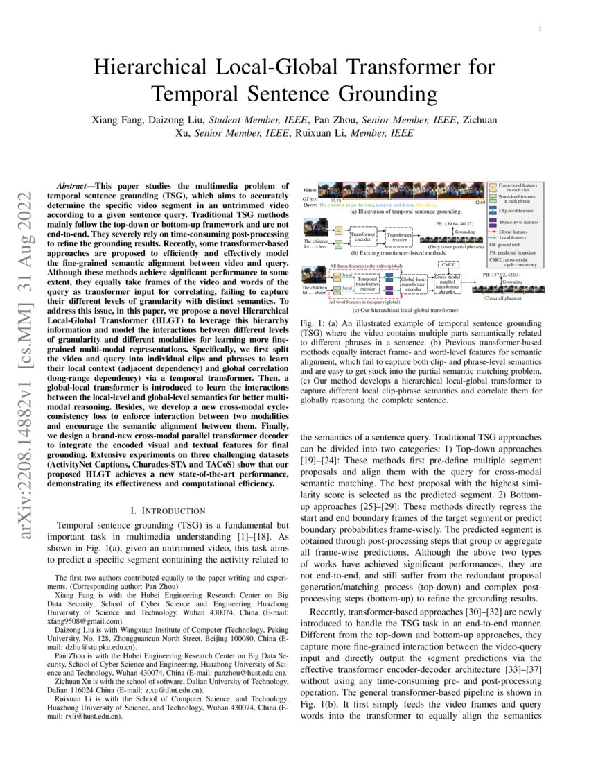 Hierarchical Local-Global Transformer for Temporal Sentence Grounding | DeepAI