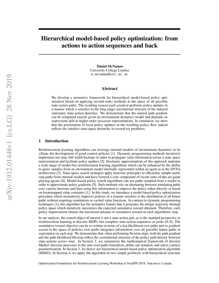 Hierarchical Model Based Policy Optimization From Actions To Action Sequences And Back Deepai 5655