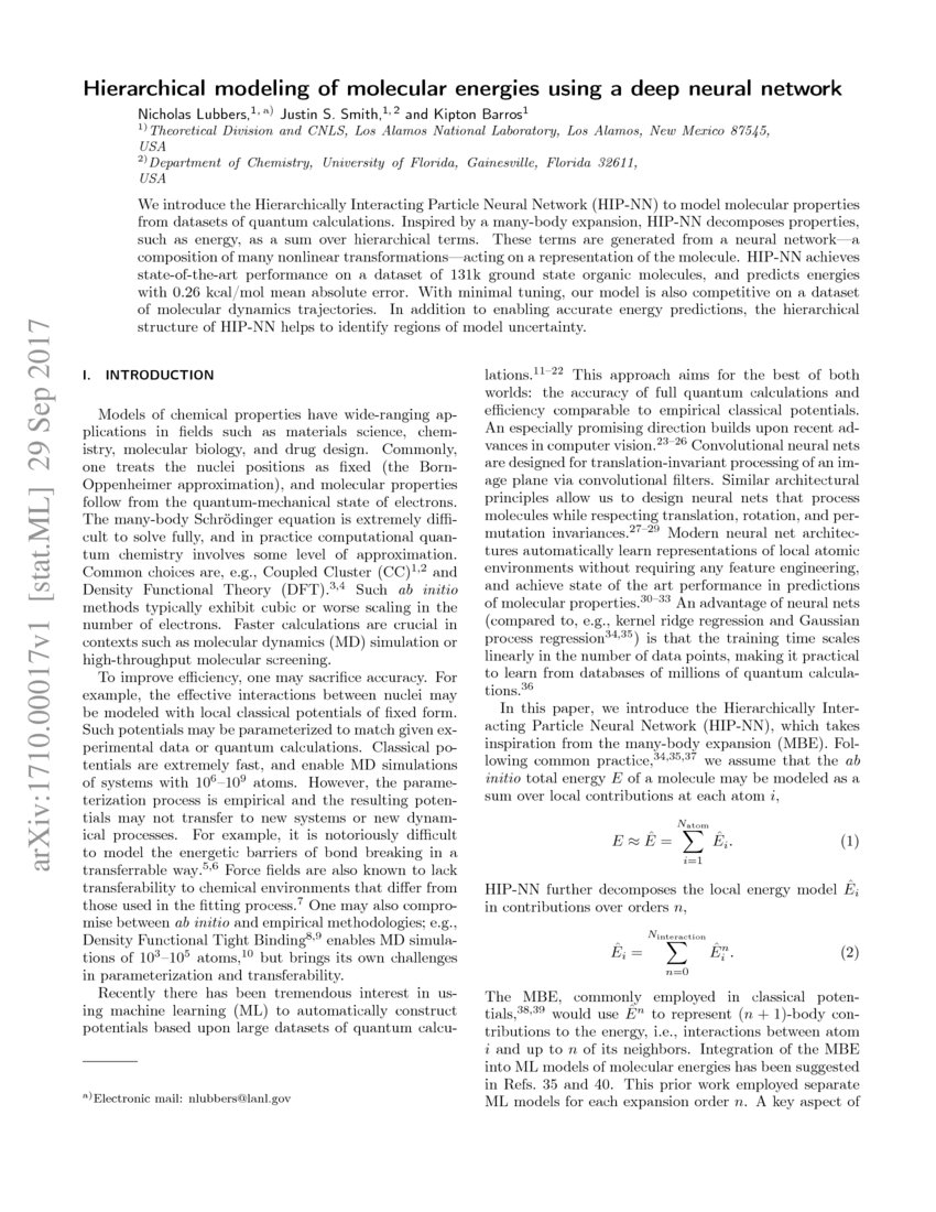 Hierarchical Modeling Of Molecular Energies Using A Deep Neural Network