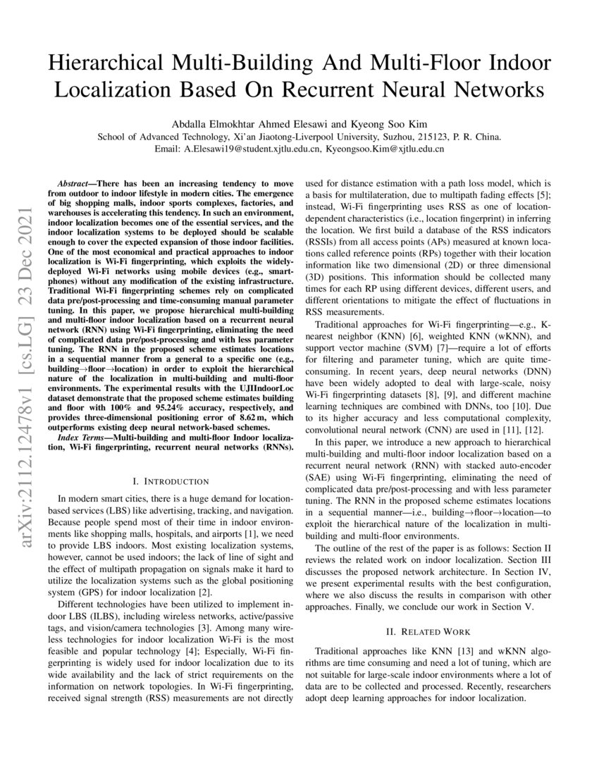 Hierarchical Multi Building And Multi Floor Indoor Localization Based On Recurrent Neural