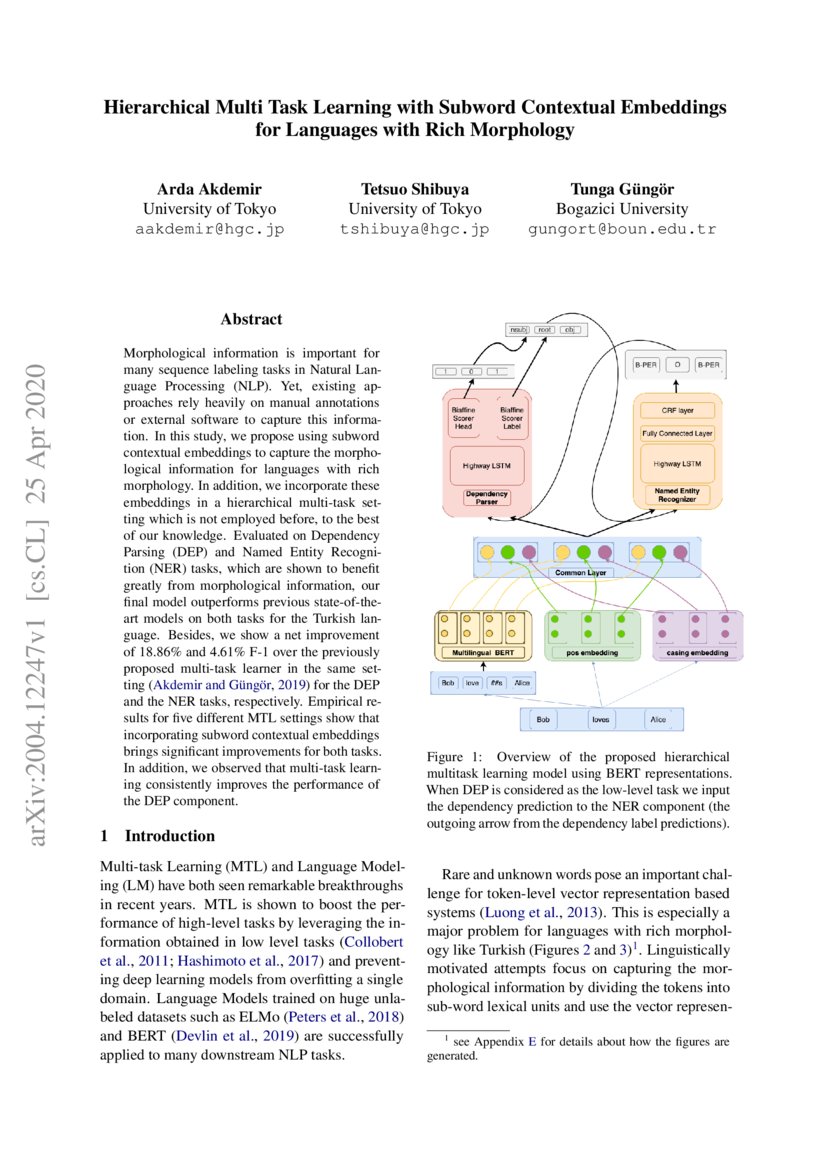 Hierarchical Multi Task Learning With Subword Contextual Embeddings For Languages With Rich 4299