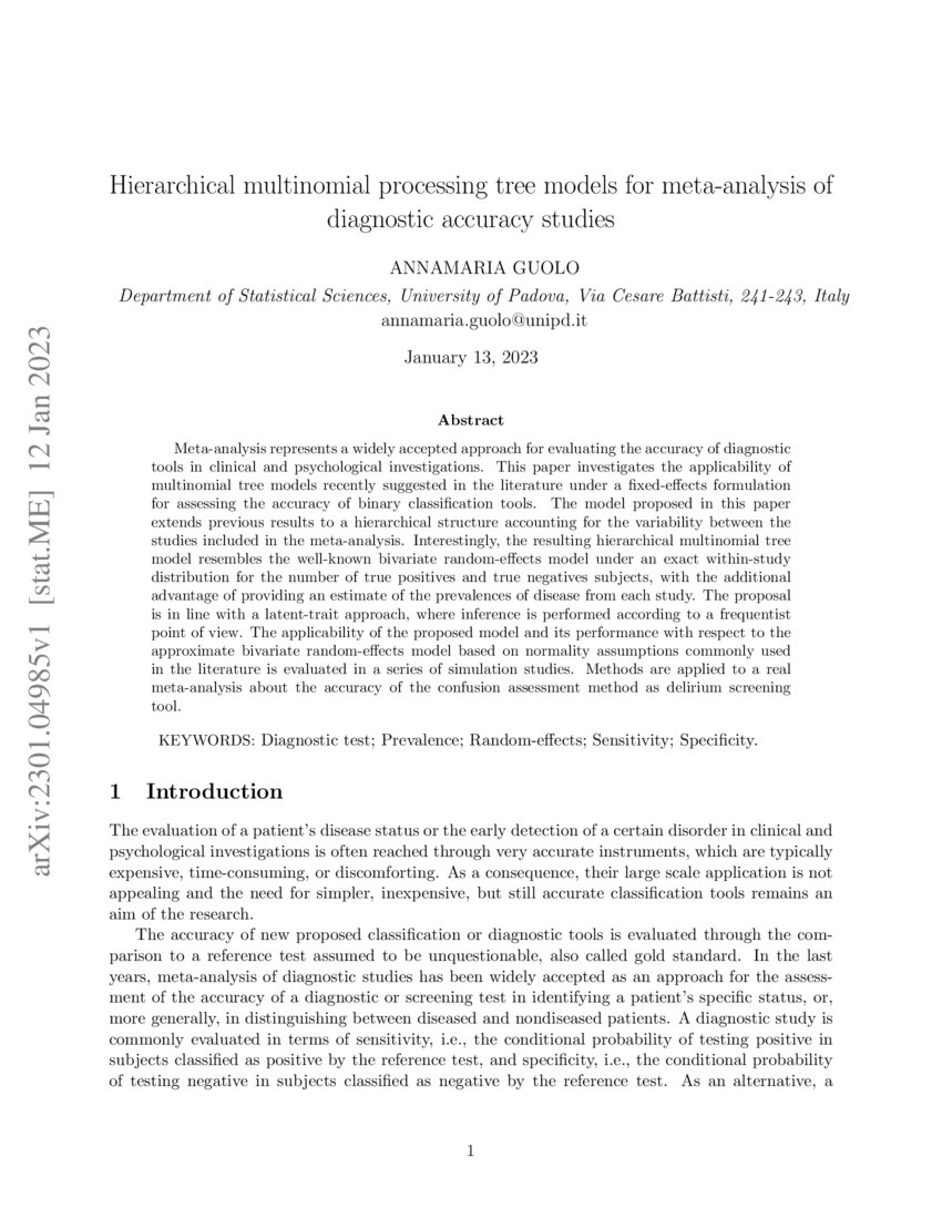 Hierarchical multinomial processing tree models for meta-analysis of ...