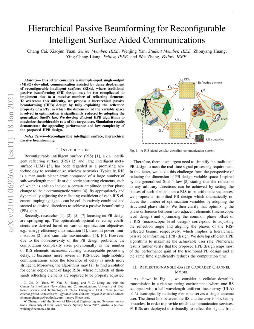 Hierarchical Passive Beamforming for Reconfigurable Intelligent Surface ...