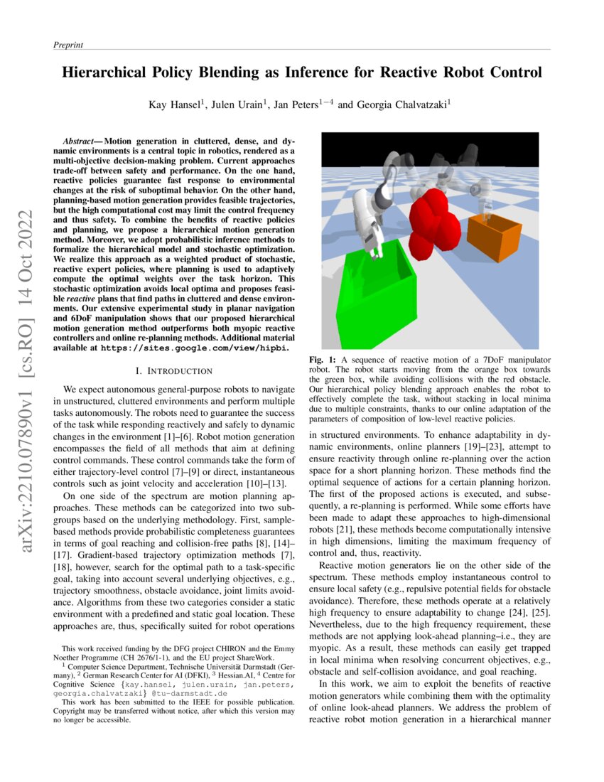 Hierarchical Policy Blending As Inference For Reactive Robot Control