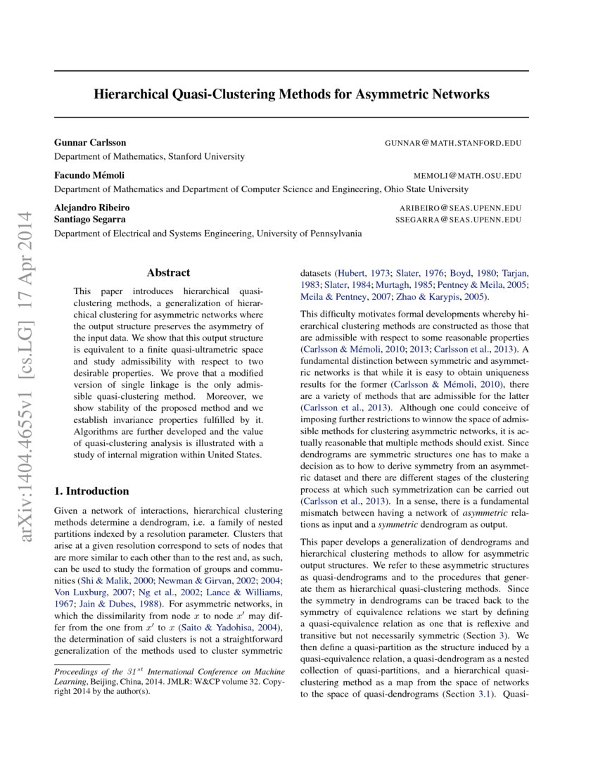 Hierarchical Quasi-Clustering Methods for Asymmetric Networks | DeepAI