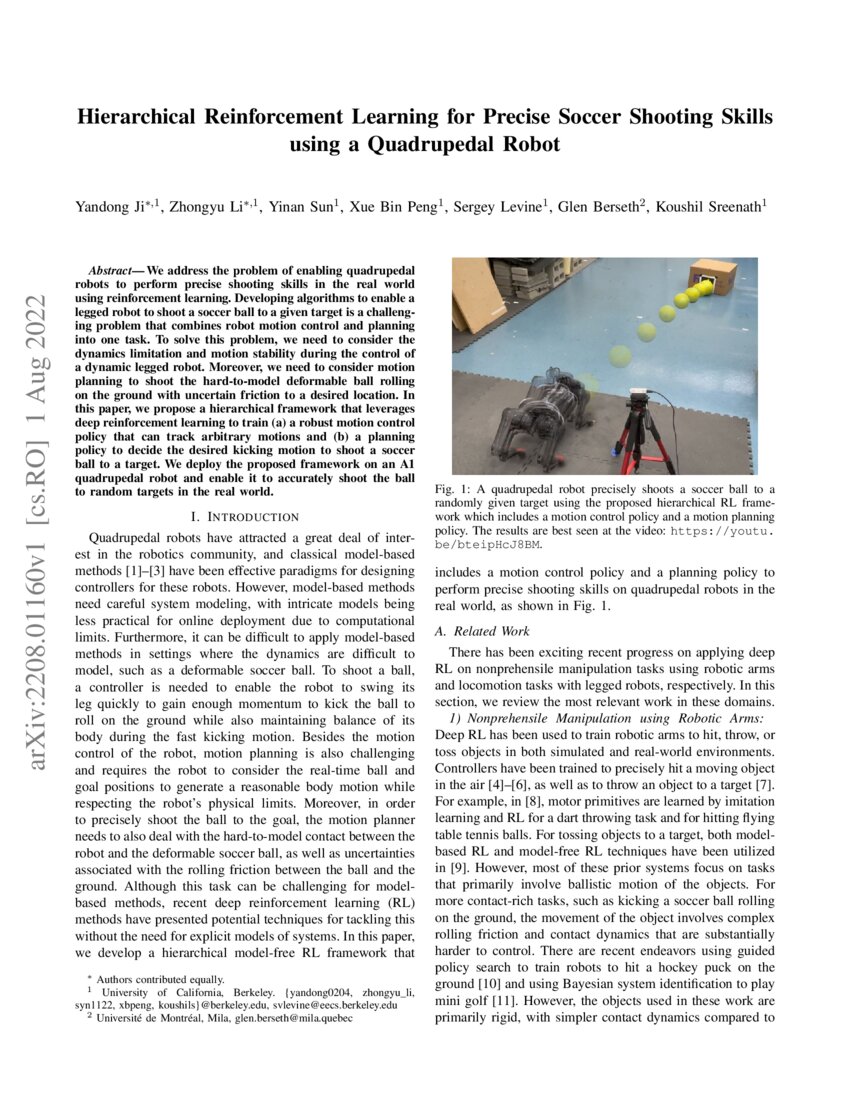 Hierarchical Reinforcement Learning for Precise Soccer Shooting Skills using a Quadrupedal Robot ...