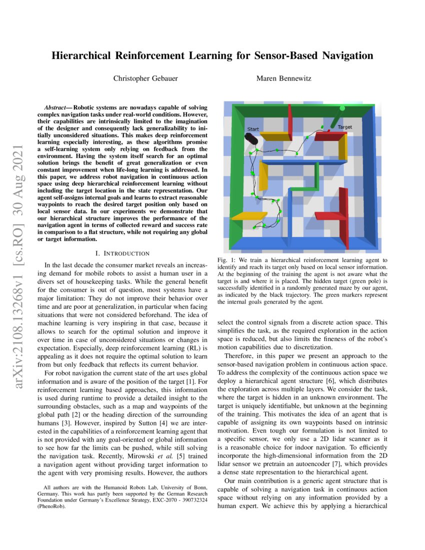 Hierarchical Reinforcement Learning for Sensor-Based Navigation | DeepAI