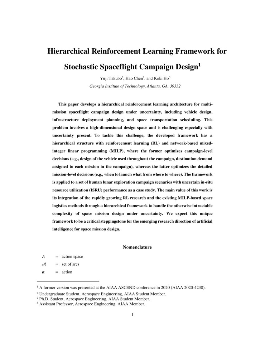 Hierarchical Reinforcement Learning Framework for Stochastic Spaceflight Campaign Design | DeepAI