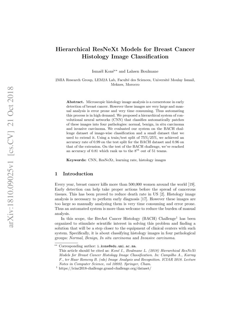 Hierarchical ResNeXt Models for Breast Cancer Histology Image ...