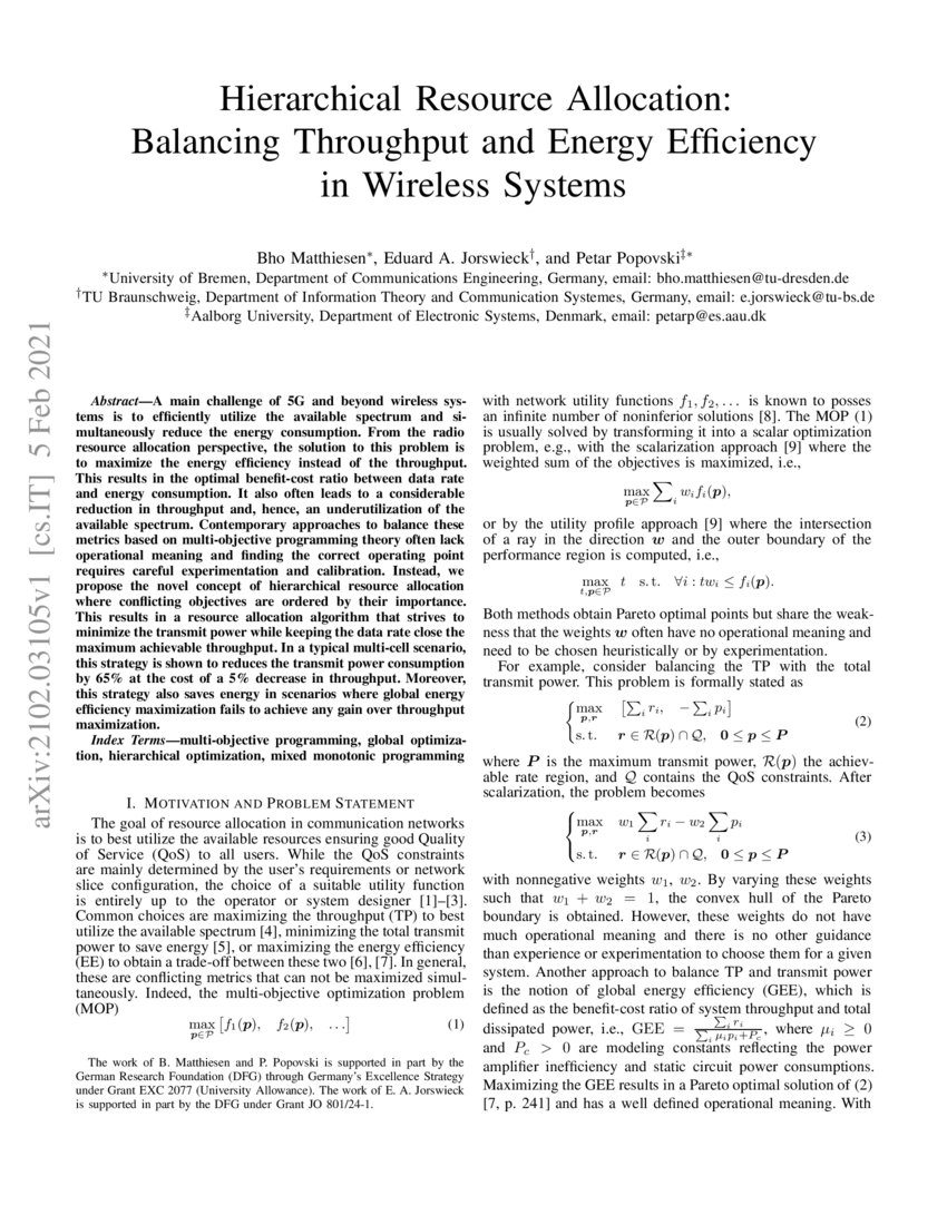 Hierarchical Resource Allocation Balancing Throughput And Energy Efficiency In Wireless Systems