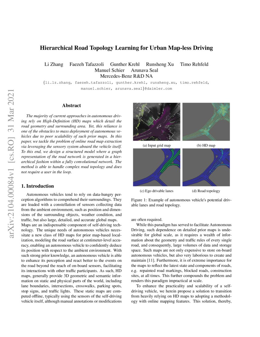 Hierarchical Road Topology Learning for Urban Map-less Driving | DeepAI