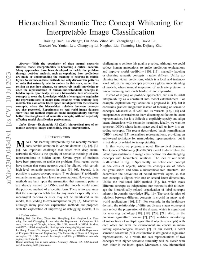 Hierarchical Semantic Tree Concept Whitening For Interpretable Image