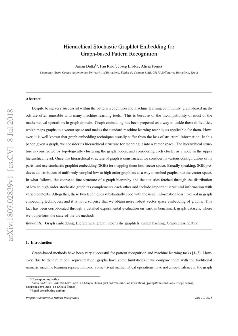 Hierarchical Stochastic Graphlet Embedding For Graph Based Pattern Recognition Deepai 9061