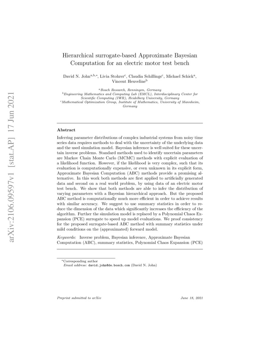 Hierarchical surrogate-based Approximate Bayesian Computation for an ... Hierarchical surrogate-based Approximate Bayesian Computation for an ...