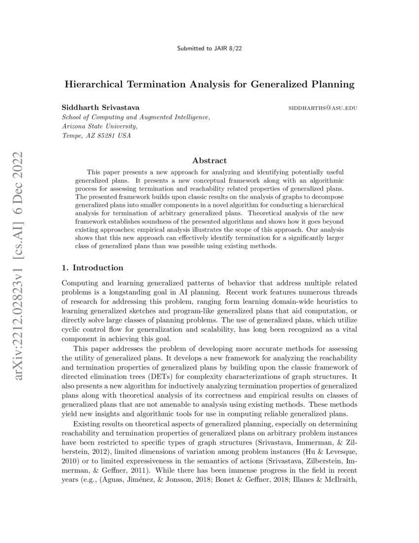 Hierarchical Termination Analysis For Generalized Planning Deepai
