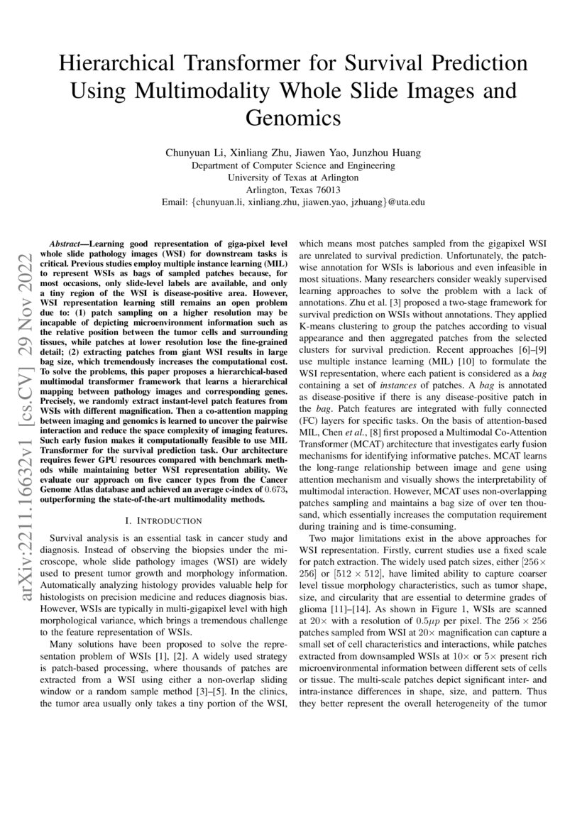 Hierarchical Transformer For Survival Prediction Using Multimodality Whole Slide Images And 6861
