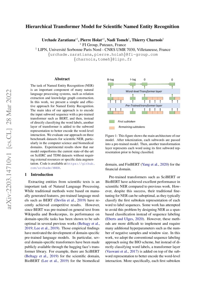 Hierarchical Transformer Model For Scientific Named Entity Recognition 0907