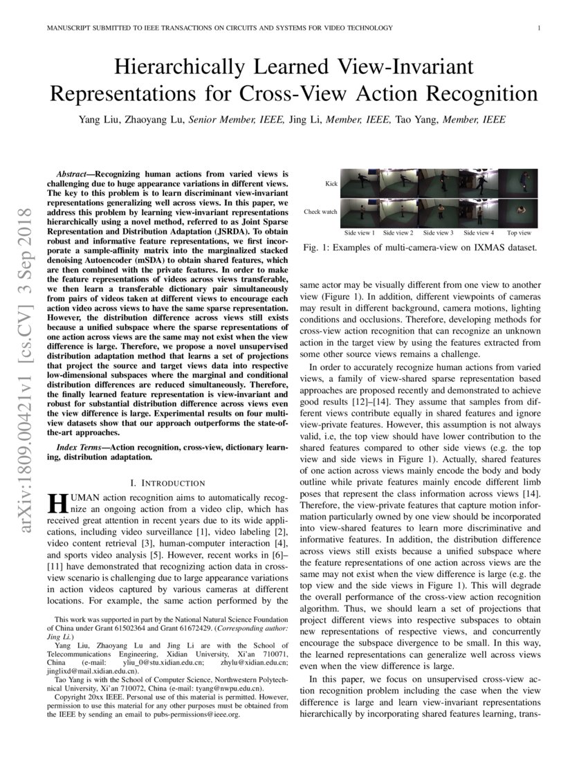 Hierarchically Learned View-Invariant Representations for Cross-View Action Recognition | DeepAI