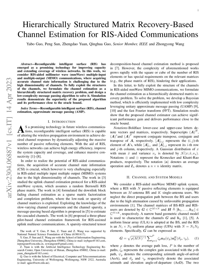 Hierarchically Structured Matrix Recovery-Based Channel Estimation for RIS-Aided Communications ...